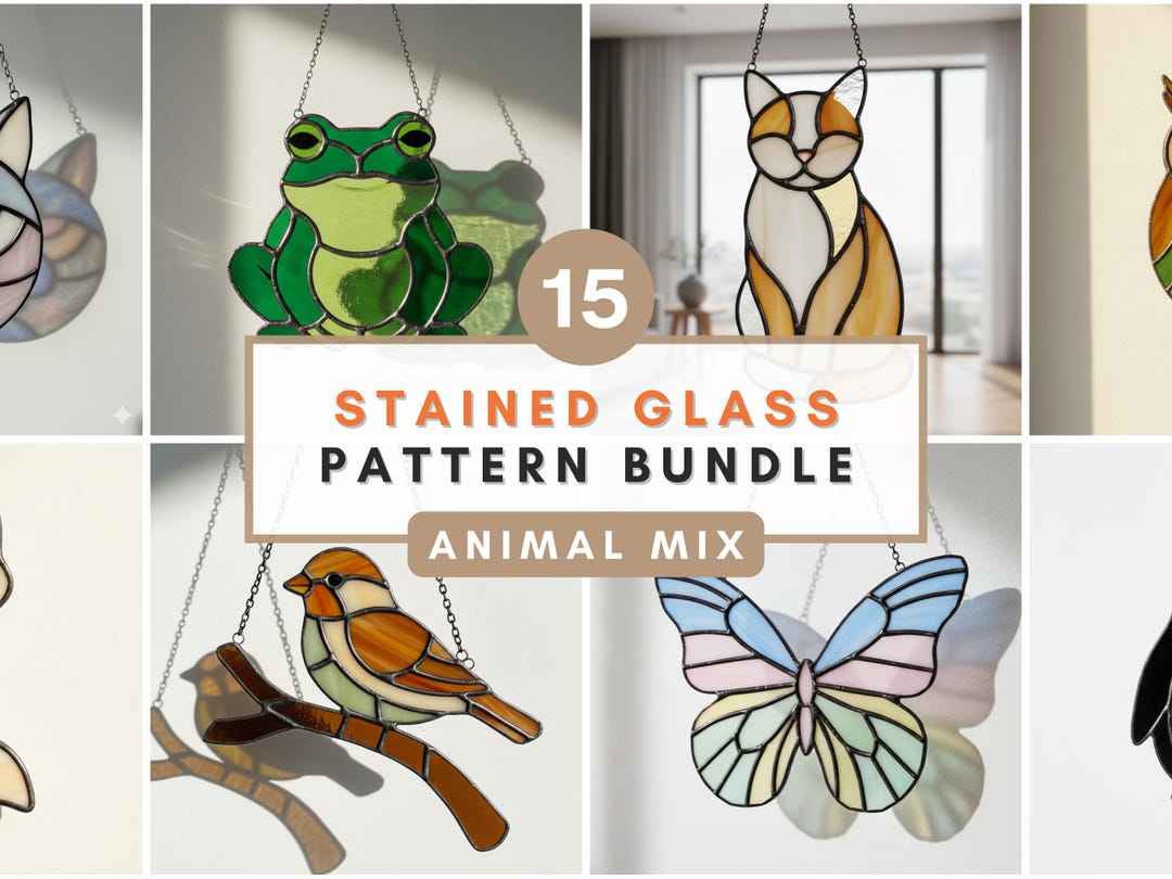 Stained Glass Pattern Bundle Animal Mix Suncatcher Templates PDF ...