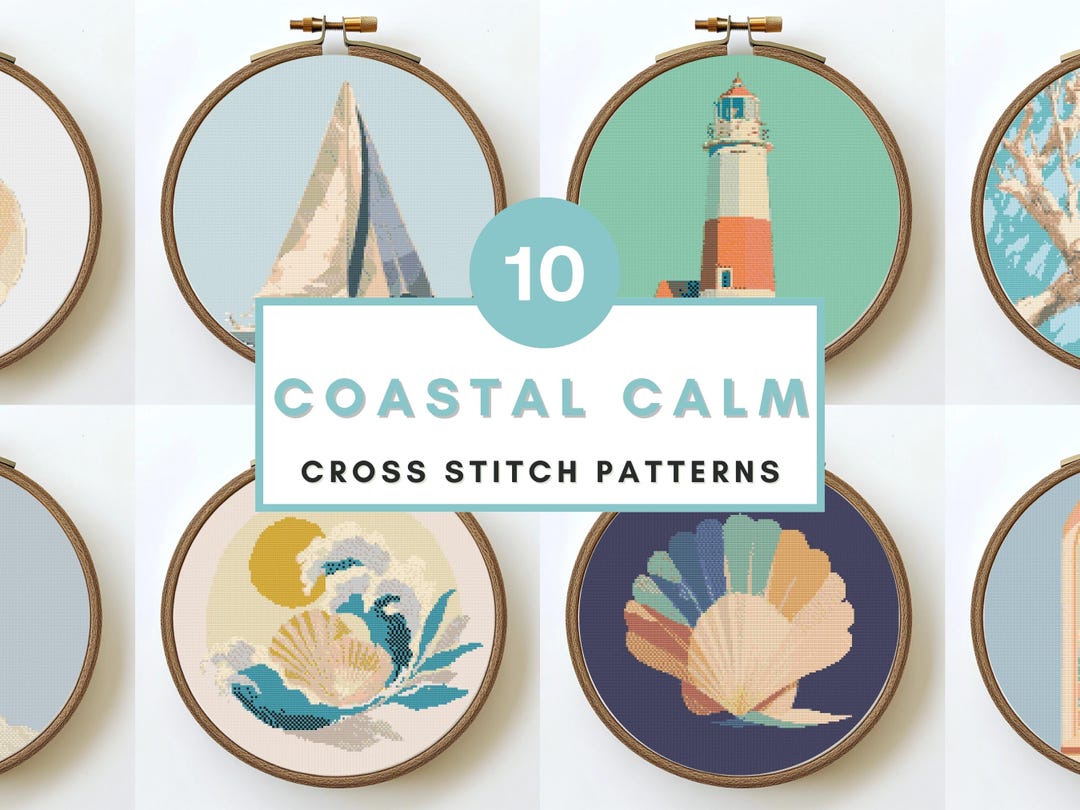Coastal Cross Stitch Nautical Pattern Bundle Beach Ocean Seashell ...