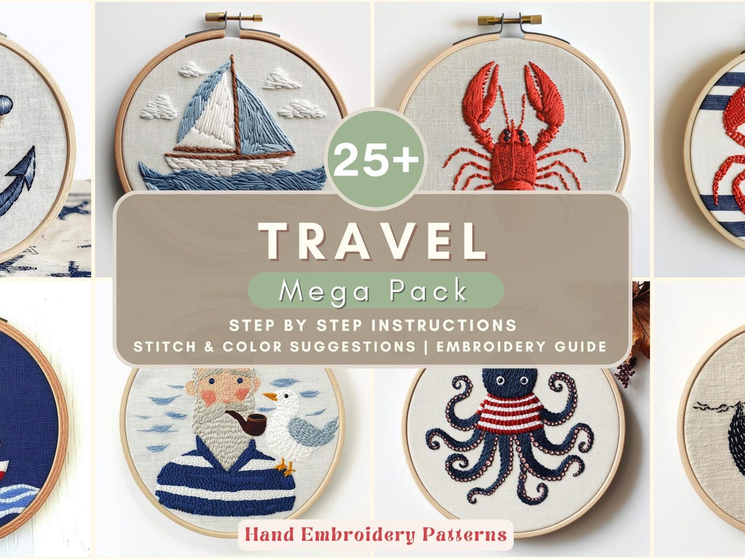 Travel Hand Embroidery Pattern Travel Scenes Template for Beginners ...
