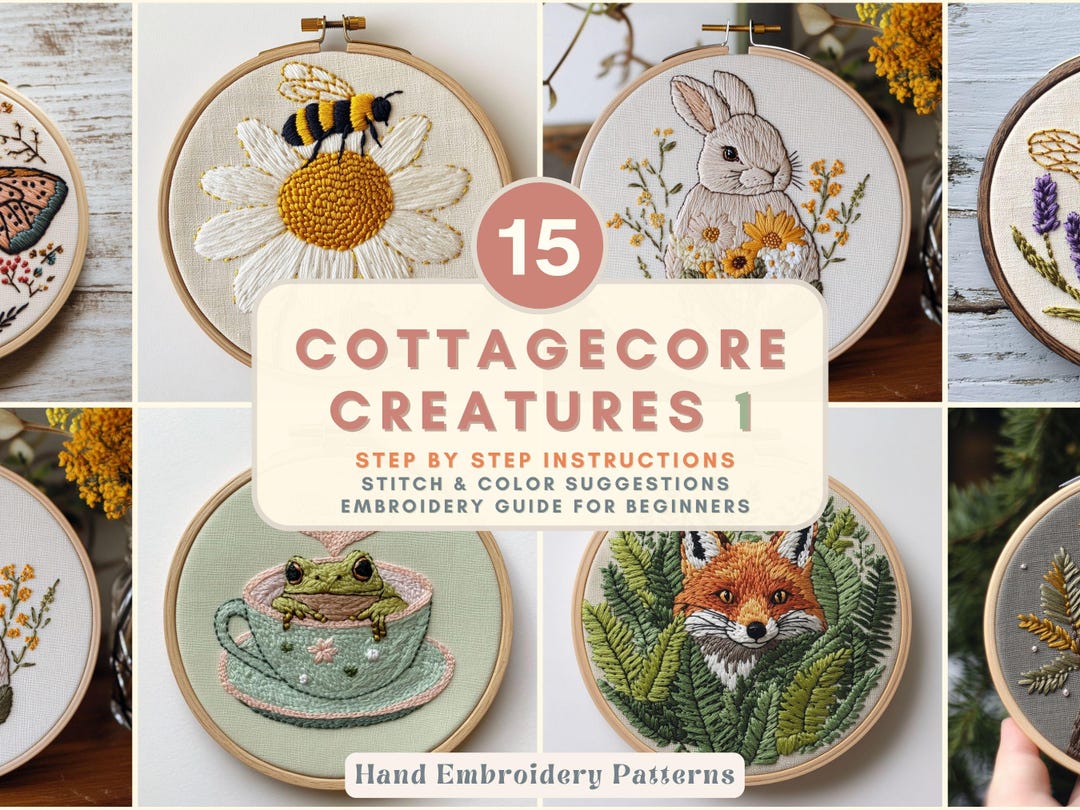 Cottagecore Hand Embroidery Pattern Bundle Forest Animal Floral PDF ...