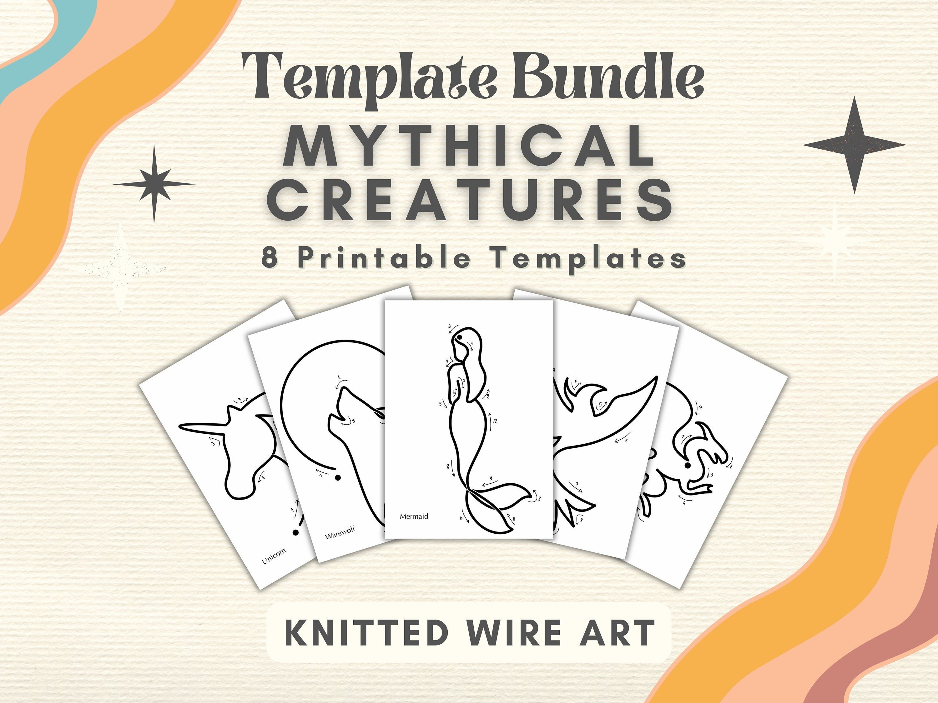 Mythical Creatures Knitted Wire Art Template Mermaid Wire Bending ...