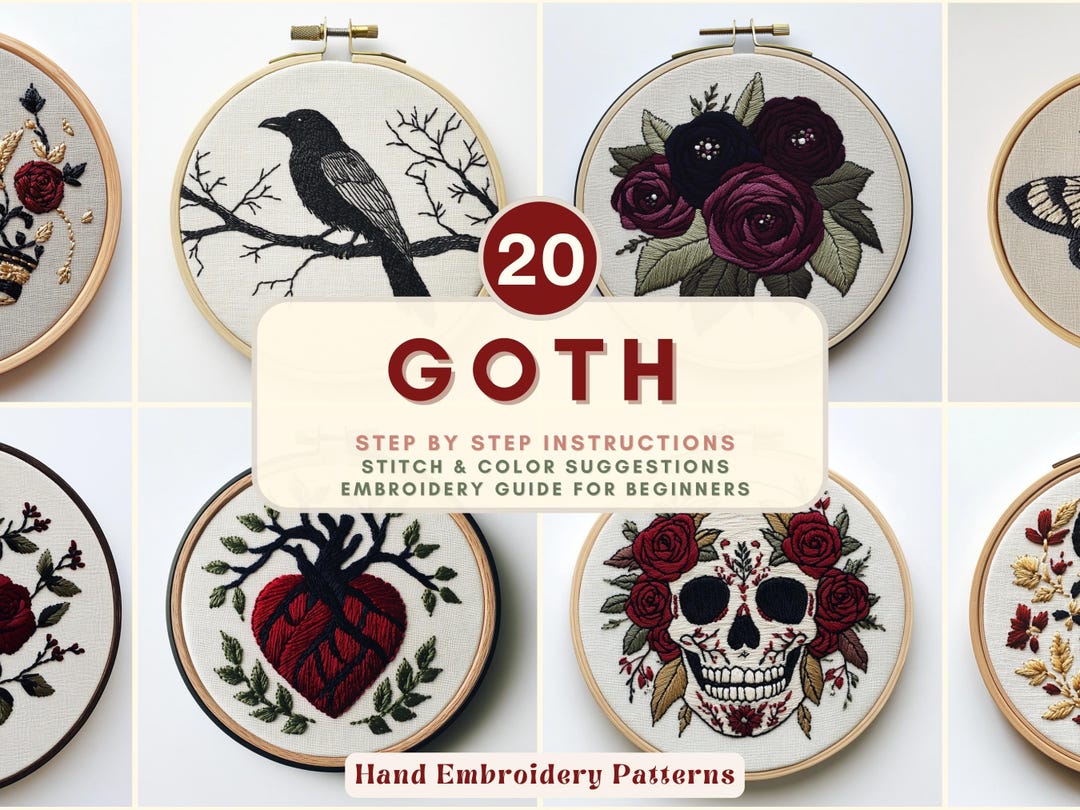 Goth Hand Embroidery Pattern Bundle Dark Romantic Gothic Designs Skull ...
