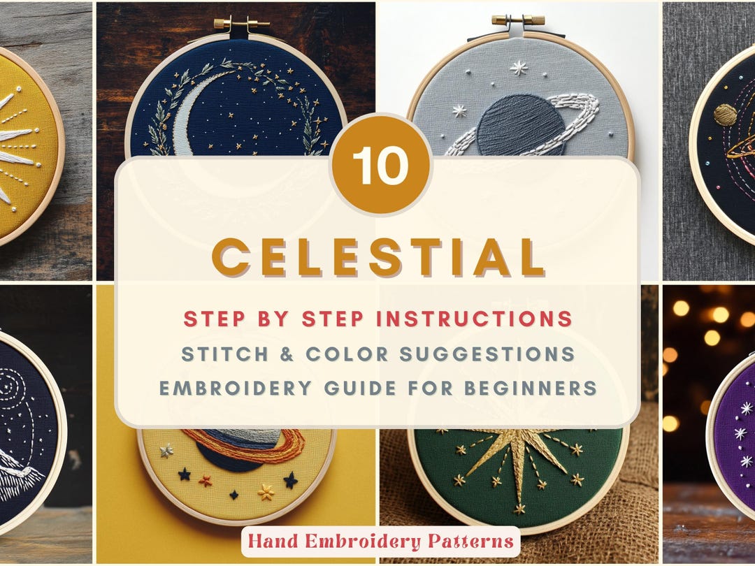 Celestial Embroidery Pattern Moon and Planet Design for Beginners Step ...
