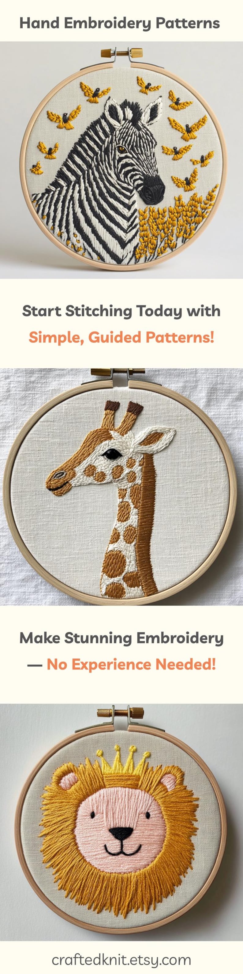 Safari Animal Embroidery Pattern Bundle PDF Jungle Nursery Decor DIY ...