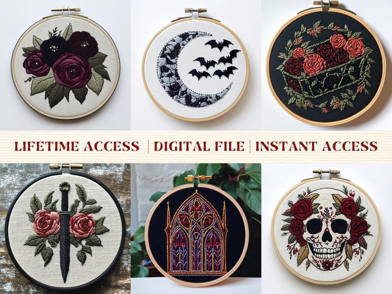 Goth Hand Embroidery Pattern Bundle Dark Romantic Gothic Designs Skull ...