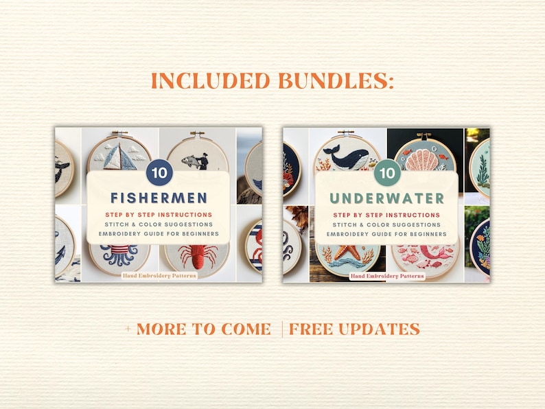 Nautical Hand Embroidery Pattern Bundle for Beginners Sea Life Template ...
