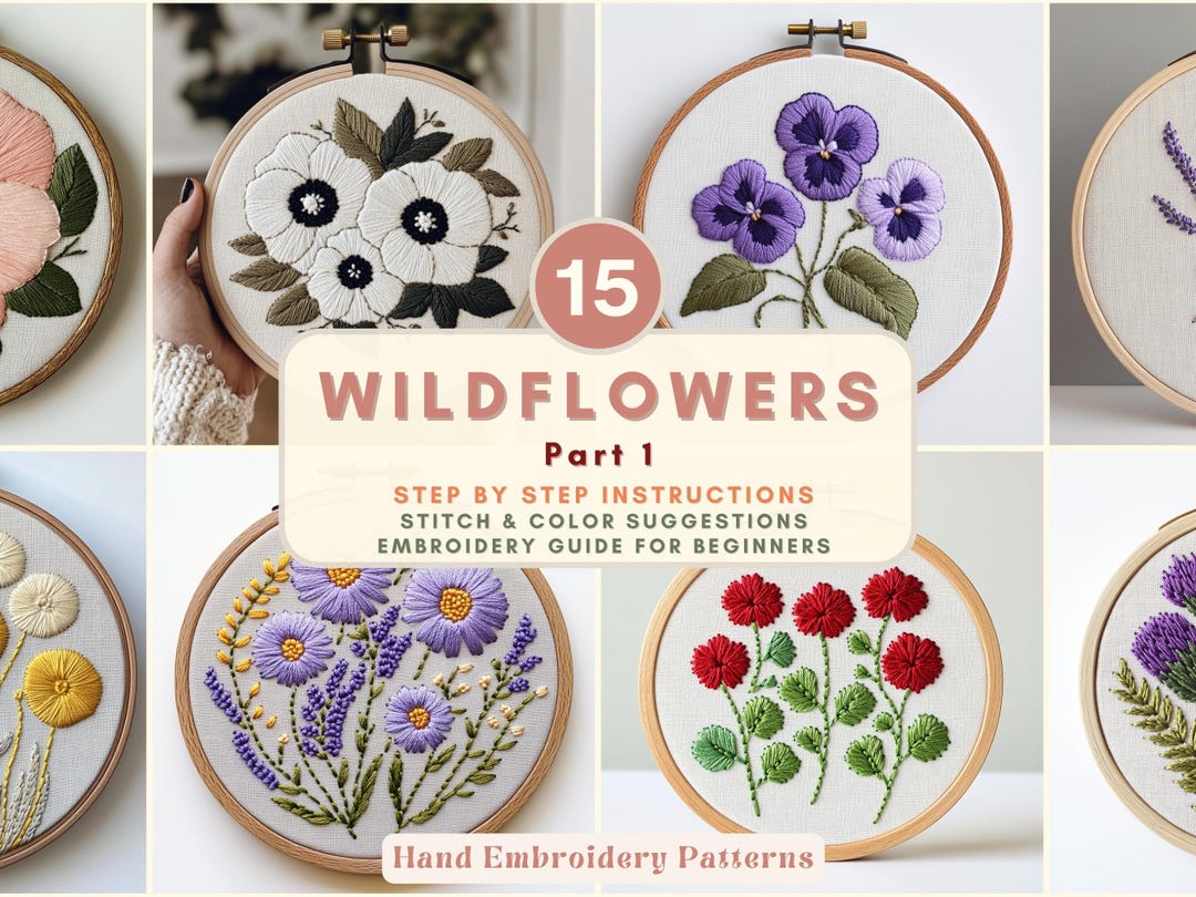 Wildflower Embroidery Pattern Bundle Floral Hoop Art PDF Set Botanical ...