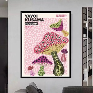 Yayoi Kusama Mushroom , Yayoi Kusama Exhibition Art Canvas , Pink Beige ...