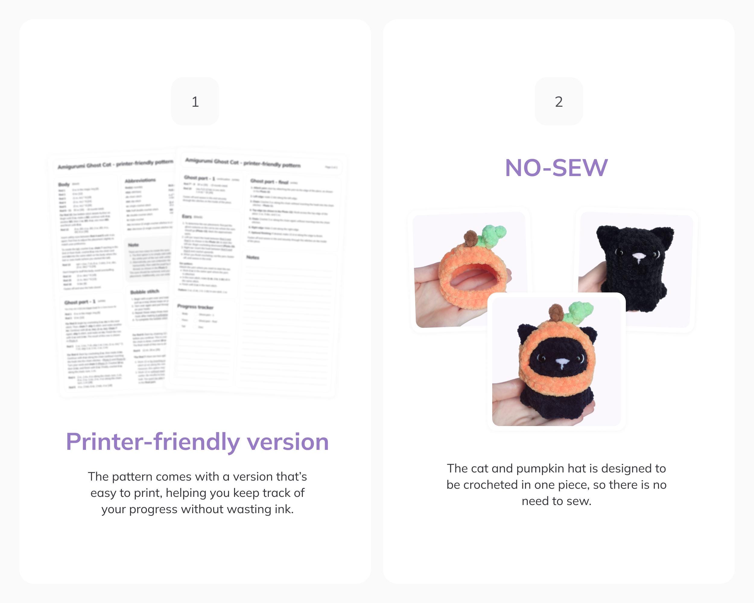 No-sew Crochet Pattern Halloween Pumpkin Cat Plush Toy 2-in-1 Amigurumi ...