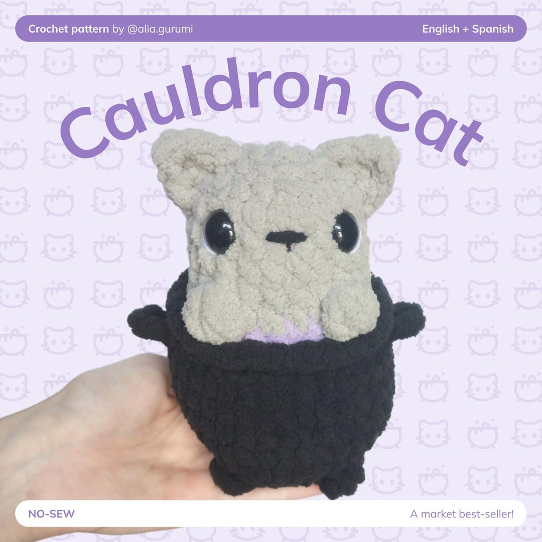 No-sew Crochet Pattern Cauldron Cat Plush Toy Amigurumi 2-in-1 Easy DIY ...