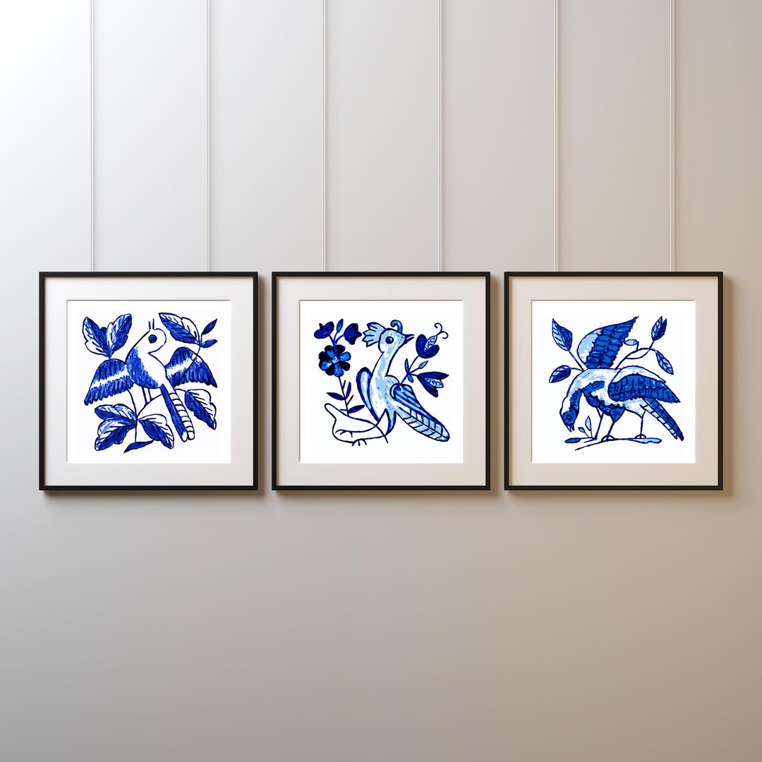 Printable Spanish Azulejo Mosaic Print for Kitchen, Blue Watercolor ...