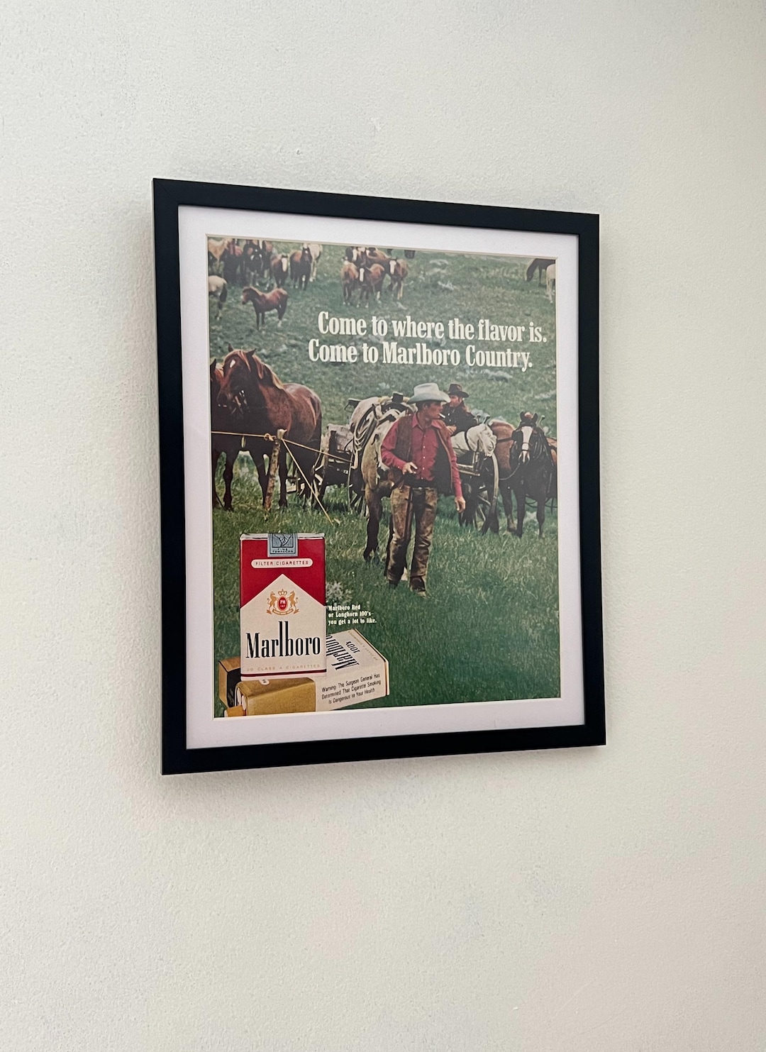 Vintage Marlboro Man Tobacco Advertisement Framed Art Home Decor Black ...