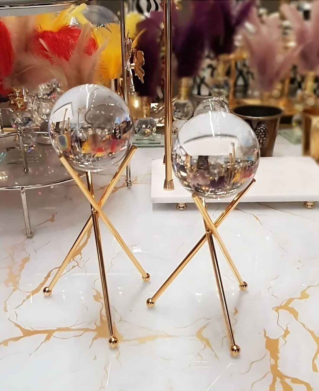 Luxury Golden Modern Metal Crystal Ball, Decorative Crystal Ball Stand ...