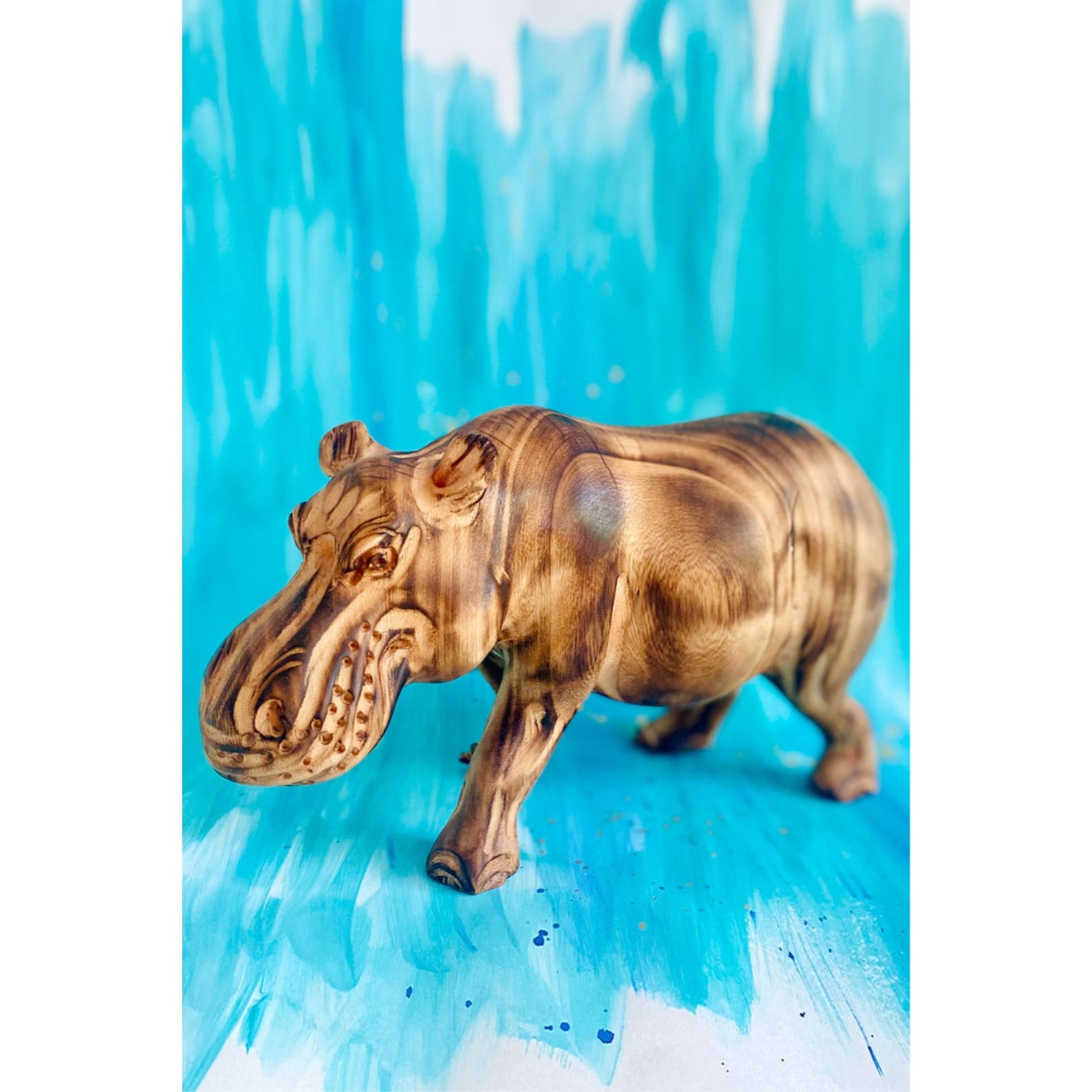Modern African Jumbo Hippopotamus Kenyan Burnt Jacaranda Wood Hippo ...
