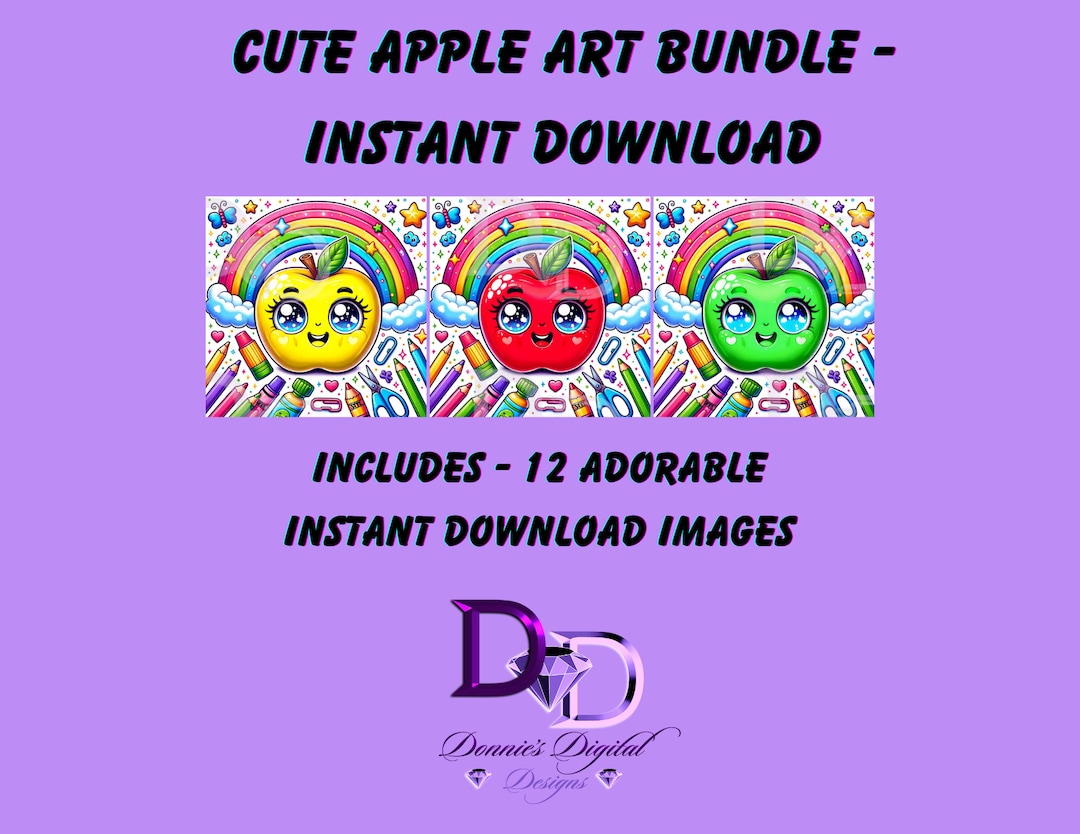 Cute Apple Art Bundle - Instant Download - Etsy