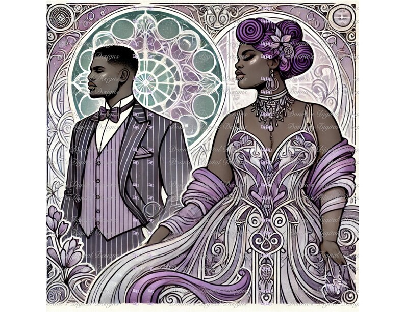 Black Art Nouveau Couple Printable – Afro Romance Wall Art | Elegant ...