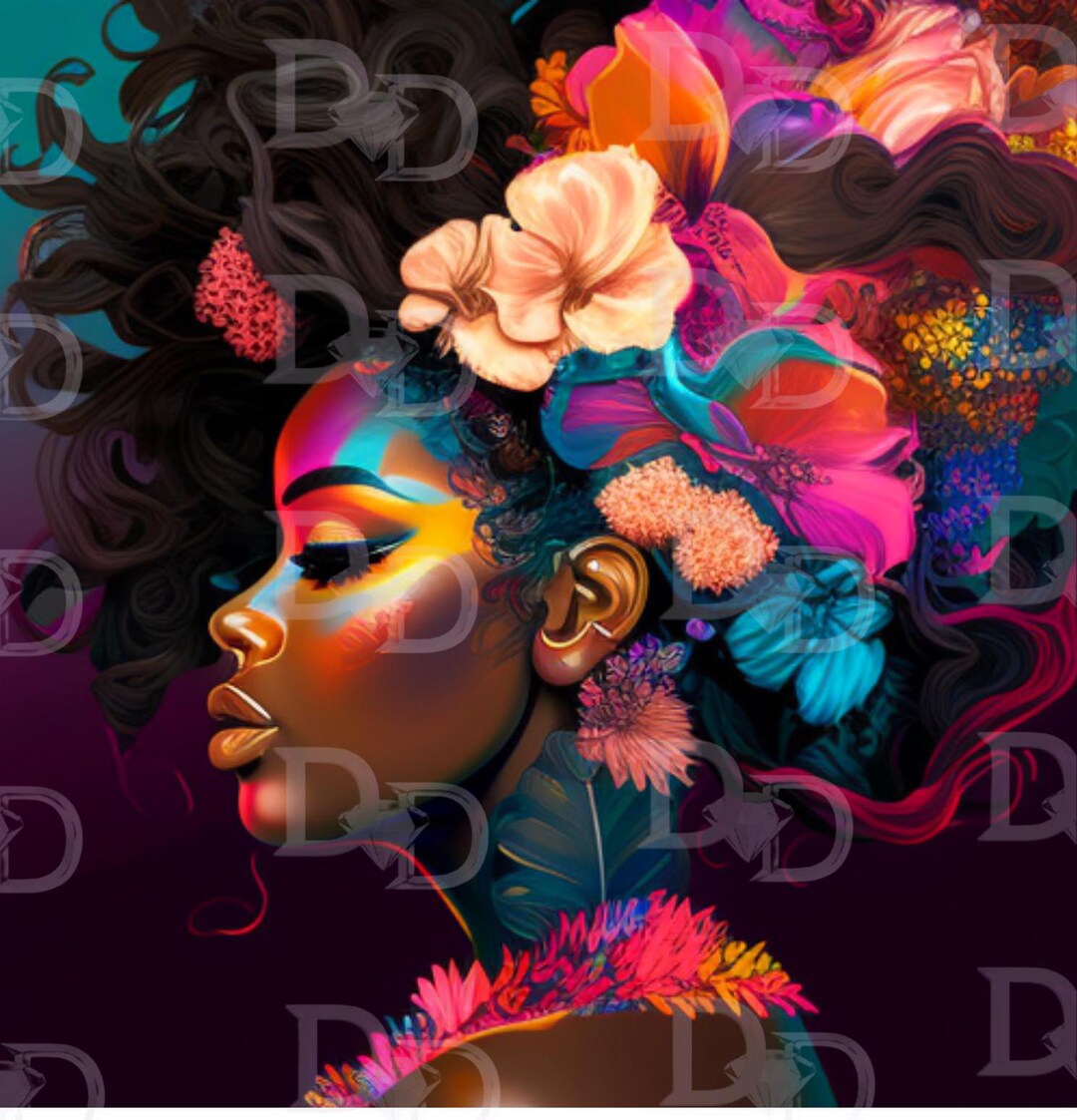 Radiant Queen in Bloom - Afro Floral Portrait - Vibrant Digital Art for ...