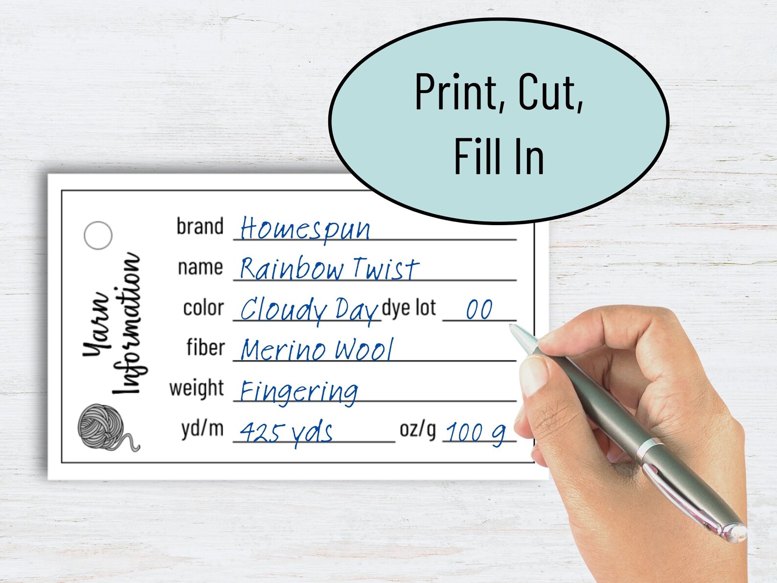 Printable Yarn Tag, Printable Yarn Label, Craft Organization, Digital ...