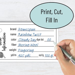 Printable Yarn Tag, Printable Yarn Label, Craft Organization, Digital ...
