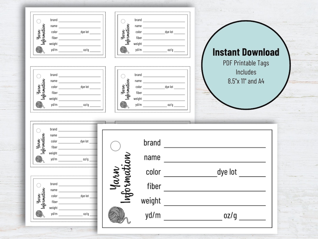 Printable Yarn Tag, Printable Yarn Label, Craft Organization, Digital ...