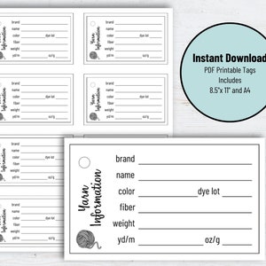Printable Yarn Tag, Printable Yarn Label, Craft Organization, Digital ...