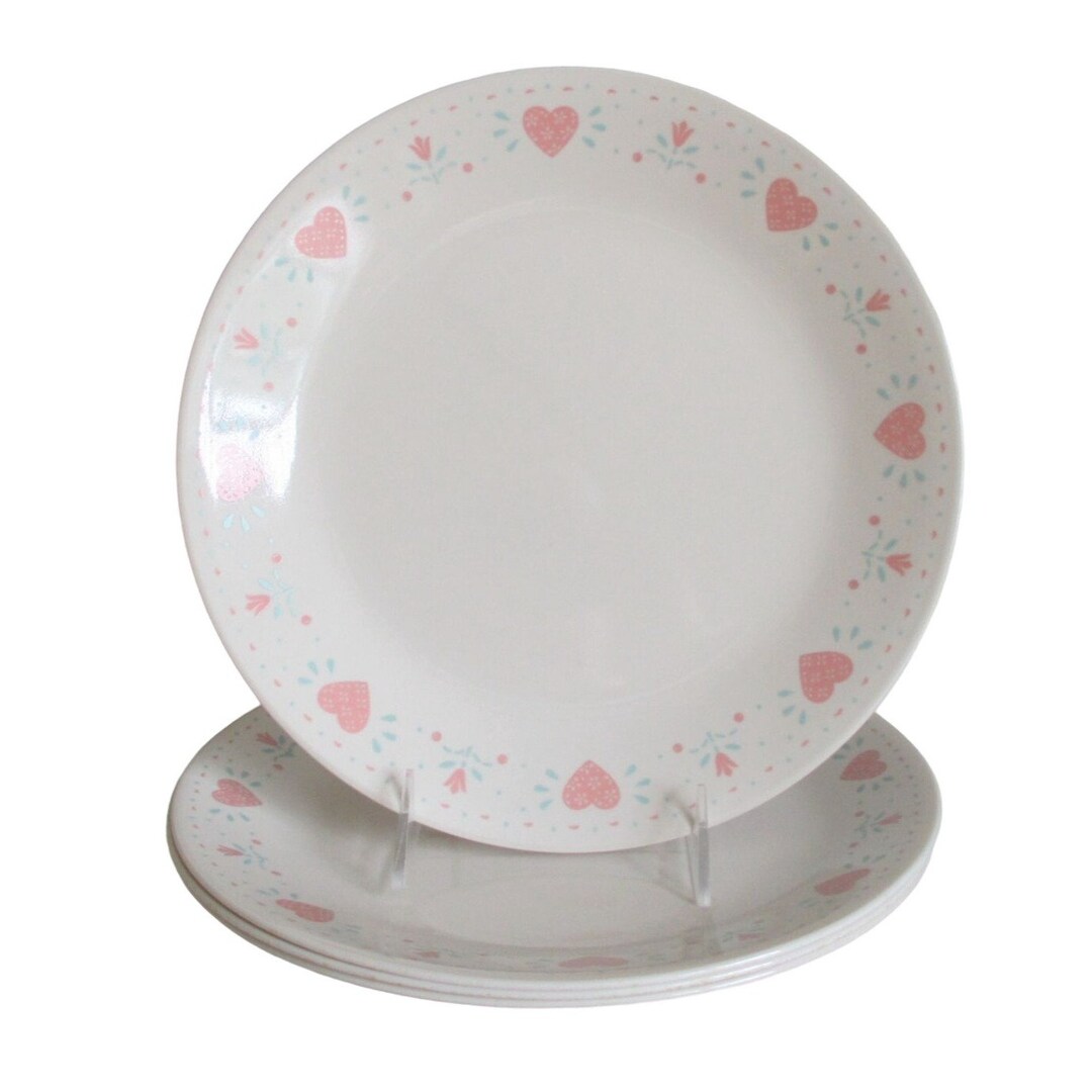 Corelle Forever Yours Plates - 4 Dinner Plates - Hearts Flowers ...