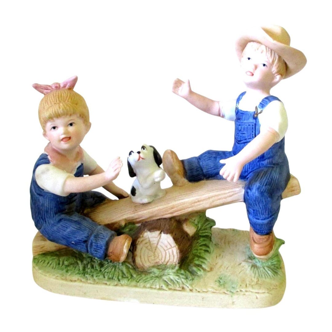 Denim Days Debbie Danny "playtime" Figurine - Vintage 1985 Homco Home Interiors 8827 Figure ...