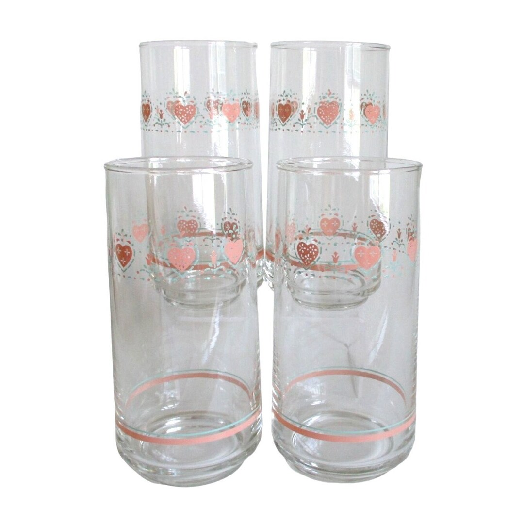 Corelle Forever Yours 4 Tumblers Pink Hearts Flowers Replacement ...