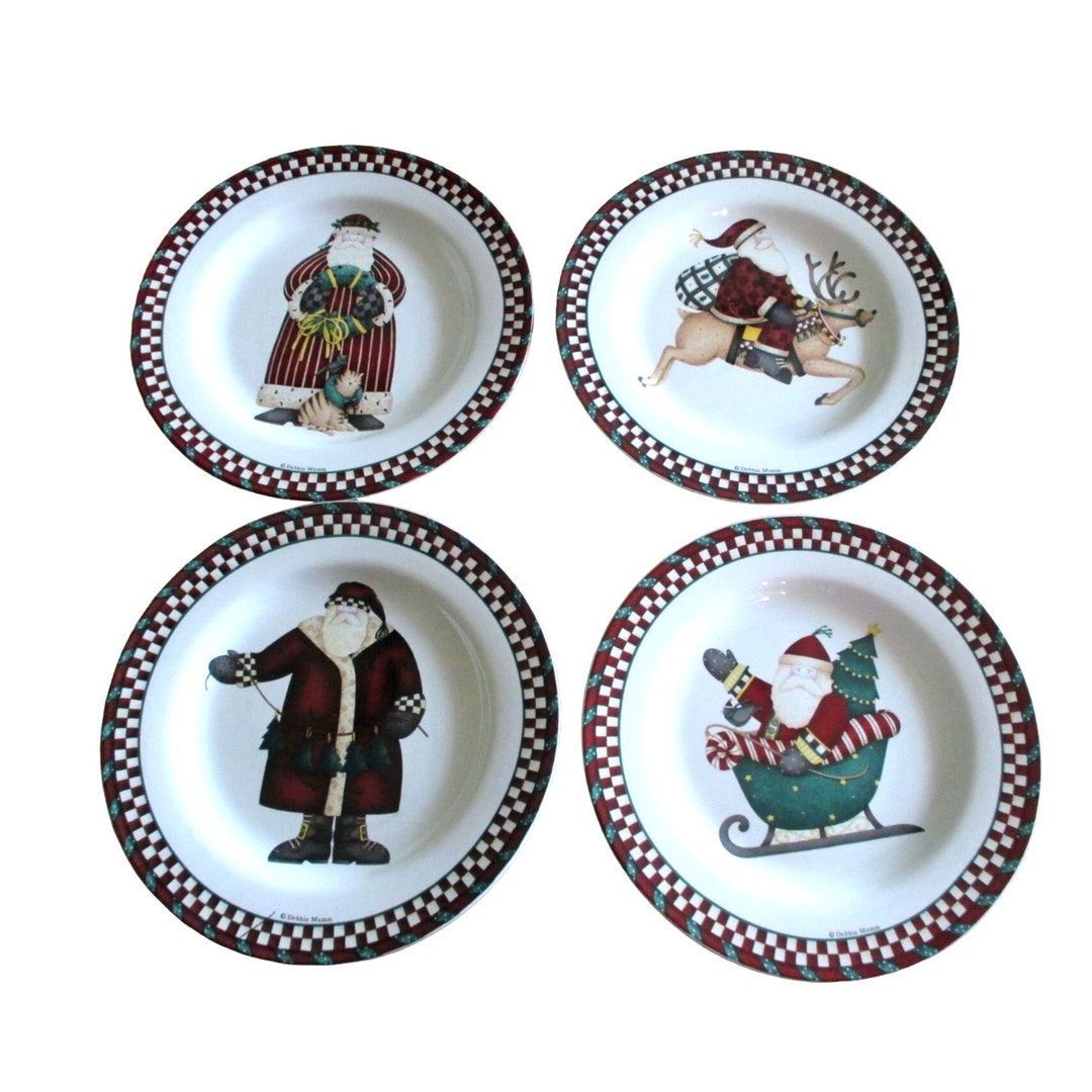 4 Sakura Debbie Mumm Santa's Spirit Salad Plates - Santa Reindeer ...