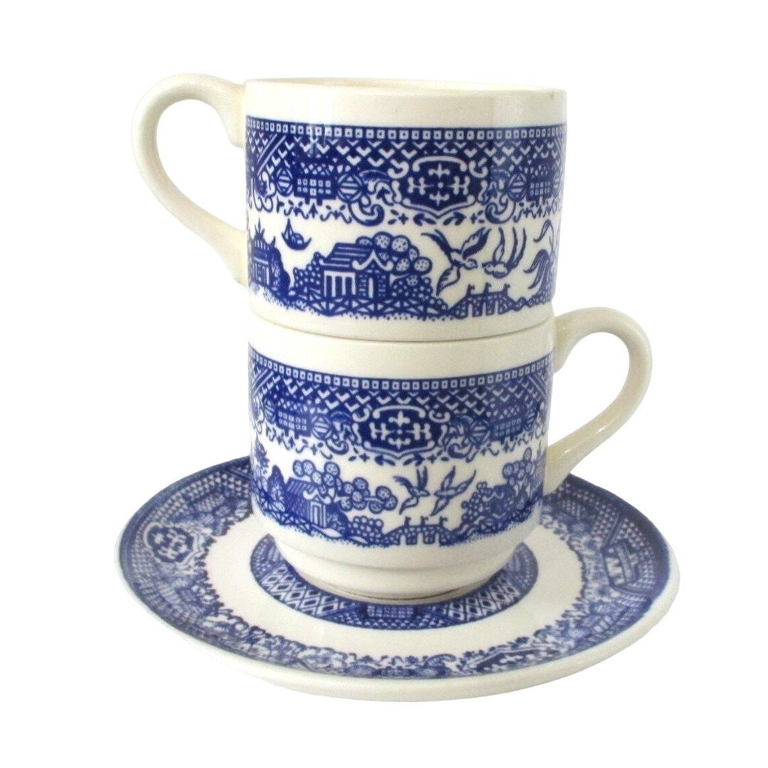 Vintage Scio Blue Willow Stacking Cups & Saucers 2 Cups 1 Saucer - Etsy