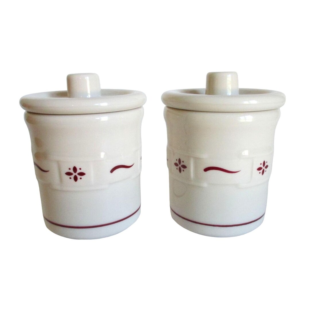 2 Longaberger Pottery Woven Traditions Red Condiment Jars With Lids ...