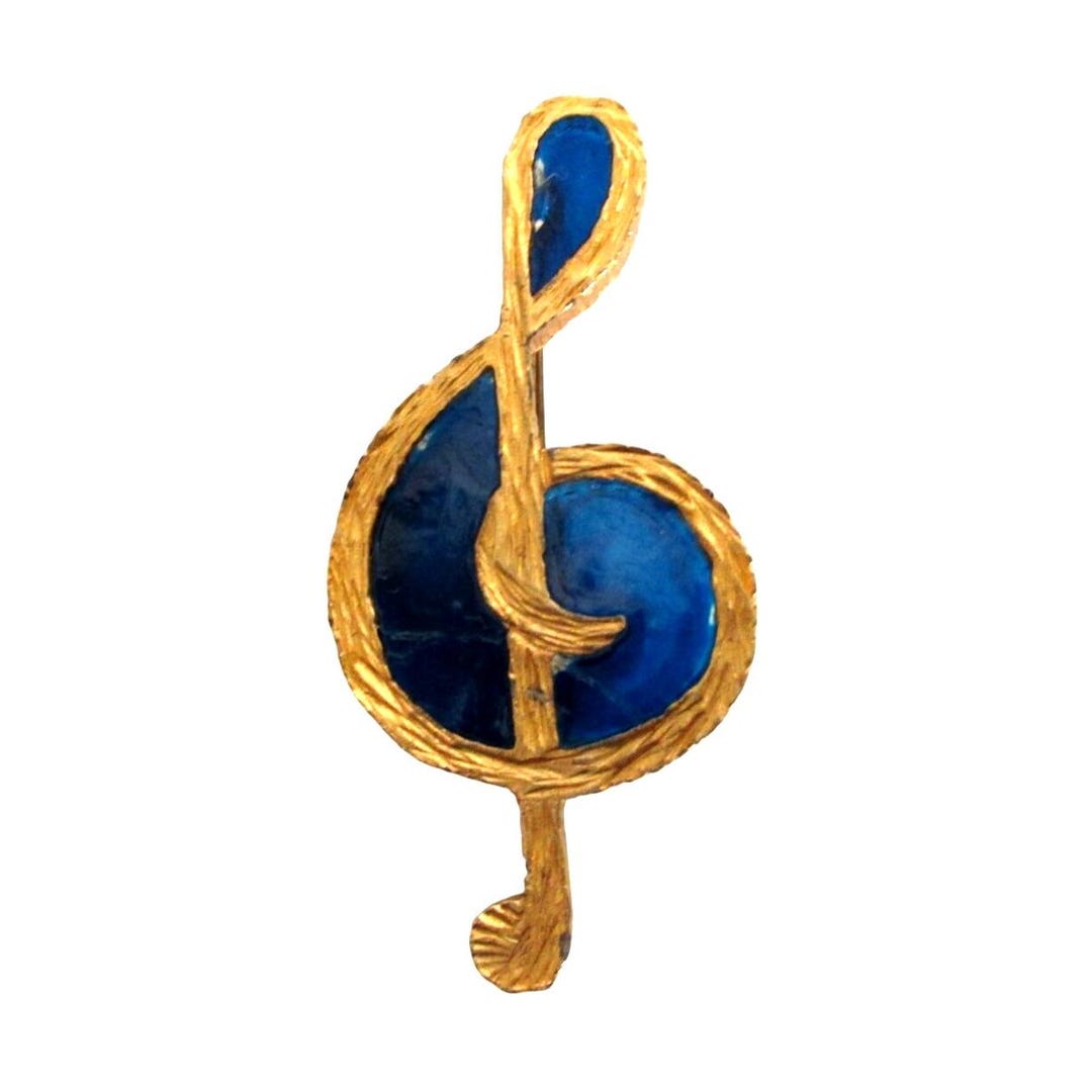 Vintage Treble Clef Musical Note Brooch Pin - Gold Tone & Blue ...
