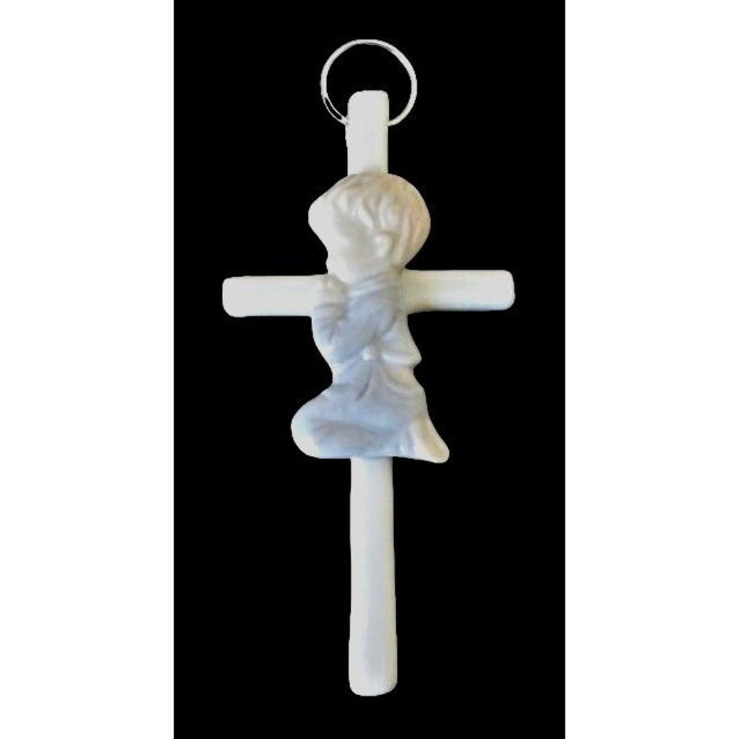 Praying Boy Cross Plaque Wall Hanging - Nursery Bedroom Decor - Vintage ...