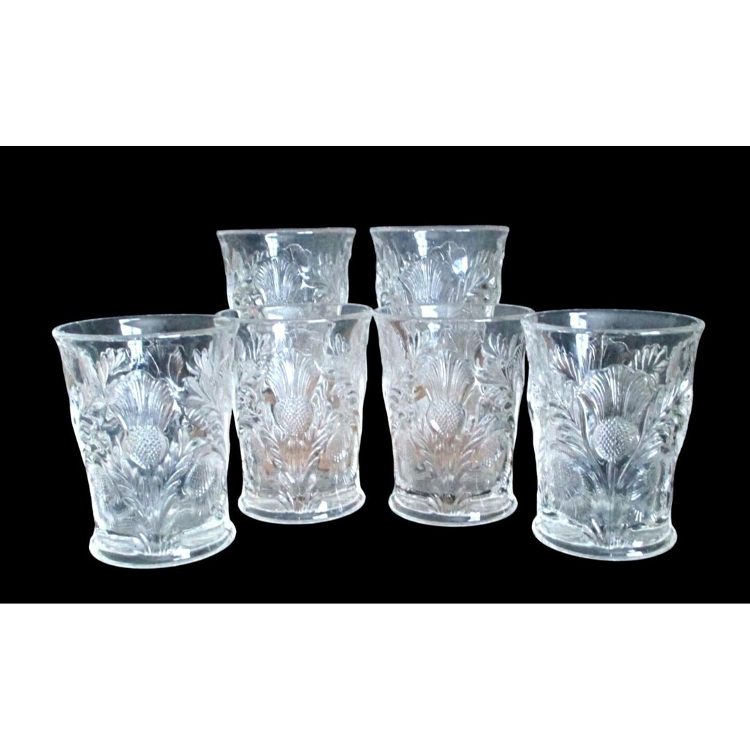 6 Vintage Cambridge Thistle Pattern Pressed Glass Flat Tumblers ...