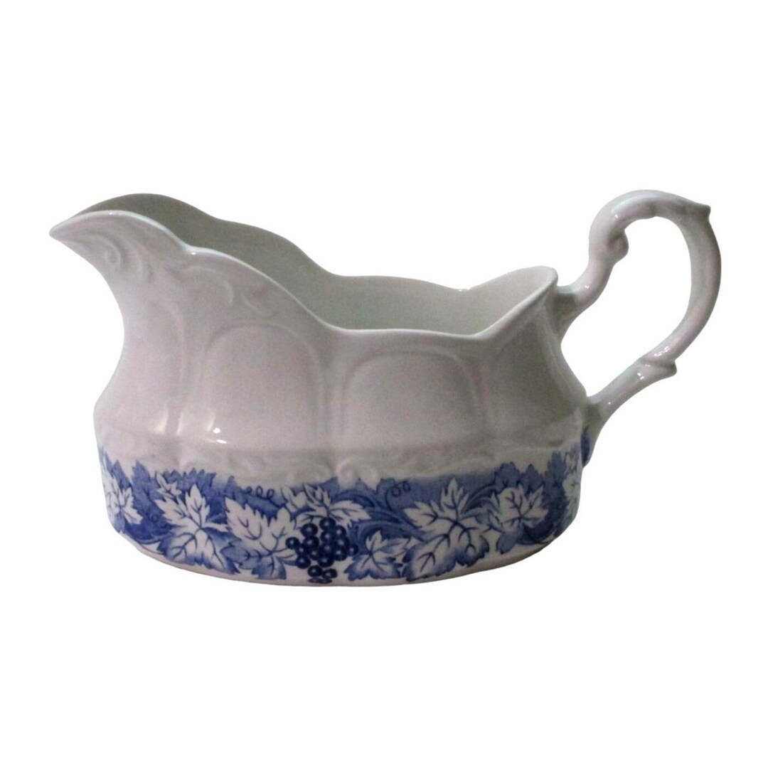 J&G Meakin Vine Gravy Sauce Boat Blue White Grapevine Design Vintage ...