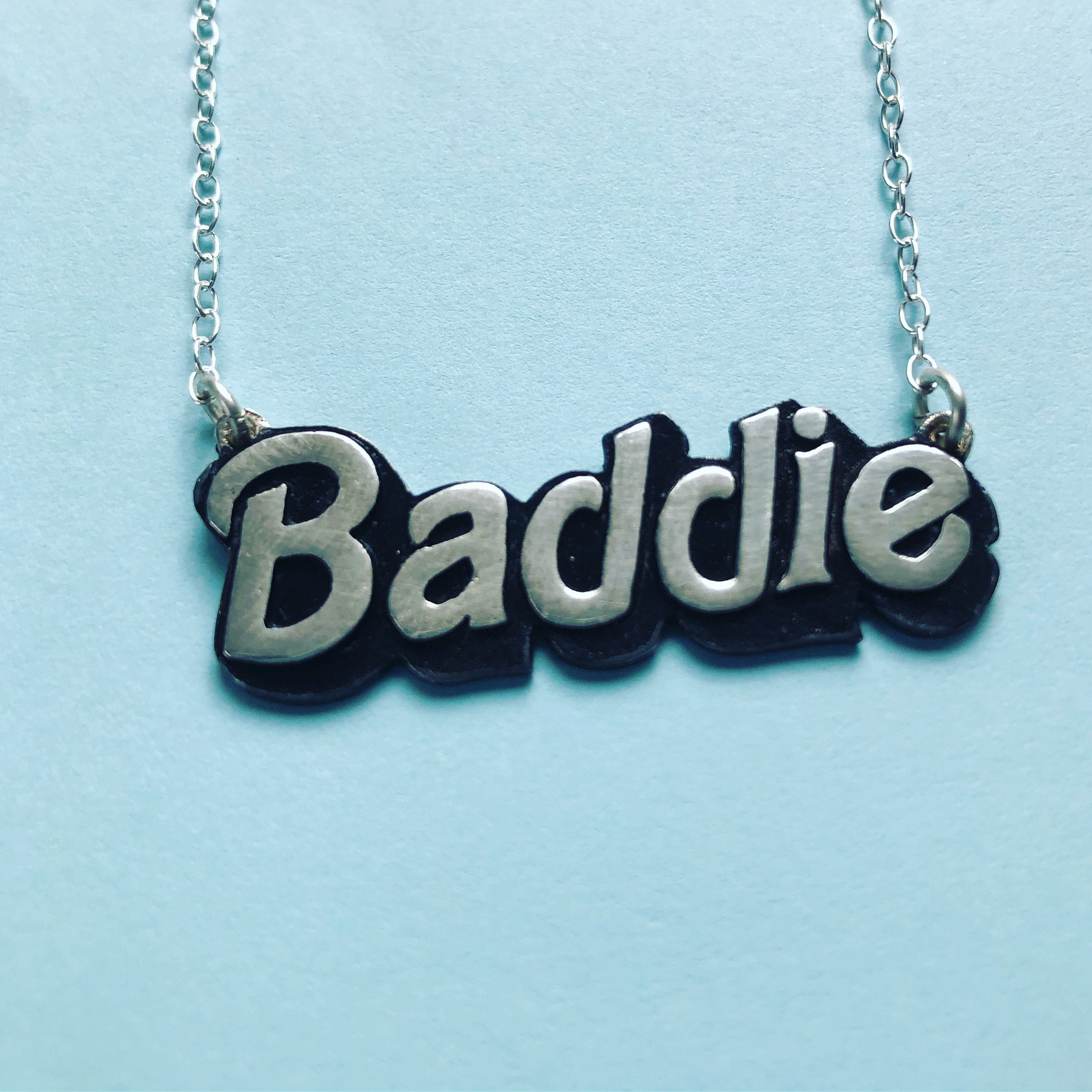 Sterling Silver Baddie Pendant & chain | Etsy