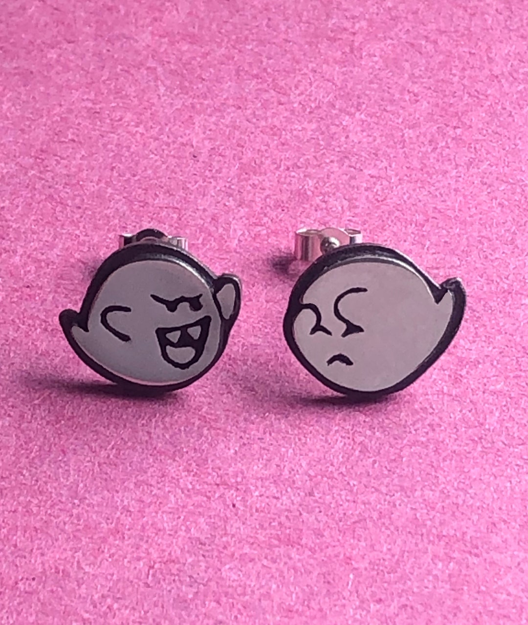 Super Mario Boo Earrings - Handmade Sterling Silver (small Size) Stud ...