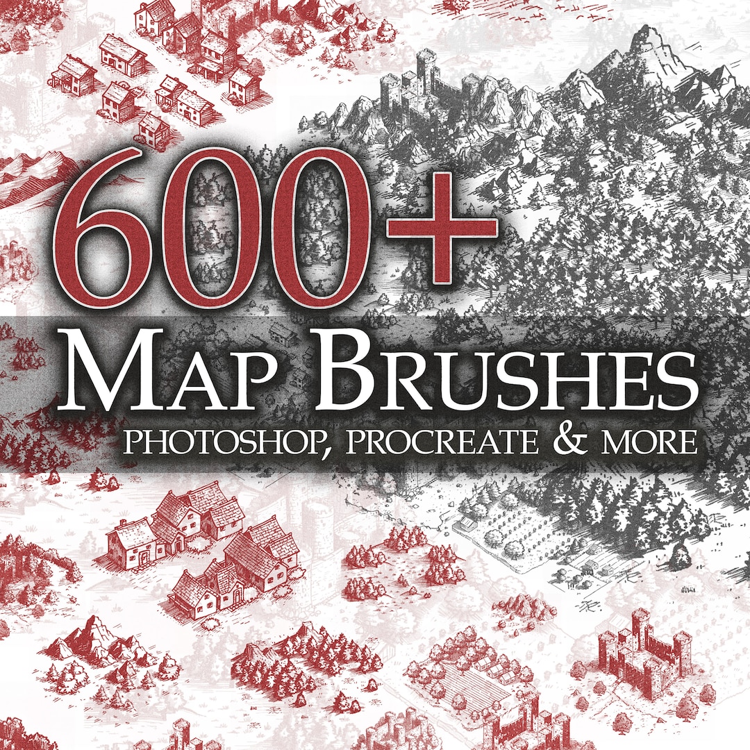 Brushes for Fantasy Map Making - 600 Pcs. Medieval Cartography Style ...