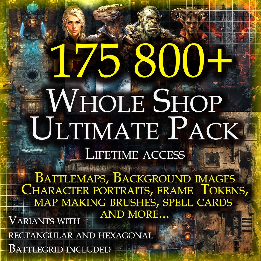 Whole Shop Bundle: DND Maps, Portraits, Tokens, Border Frames, Brushes ...
