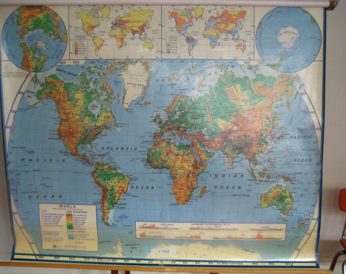 Vintage Classroom Map of the World - Etsy