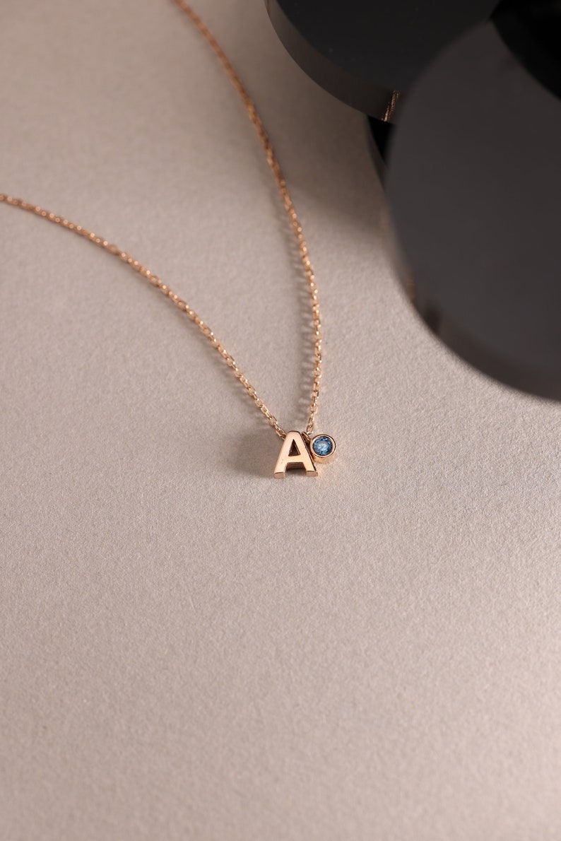Personalised 3D Letter Necklace With Birthstone, Custom Initial ...