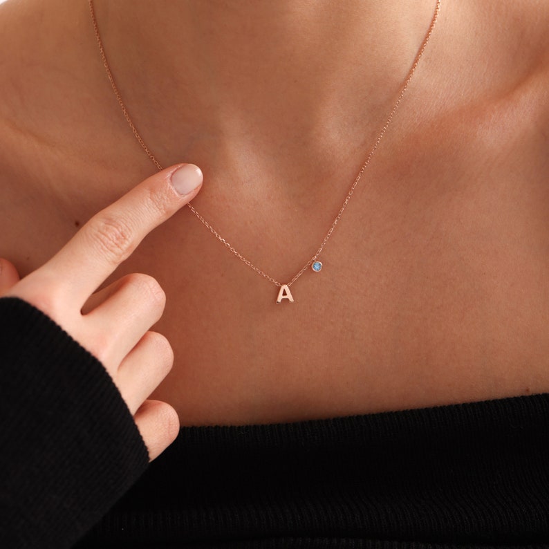 Personalised 3D Letter Necklace With Birthstone, Custom Initial ...