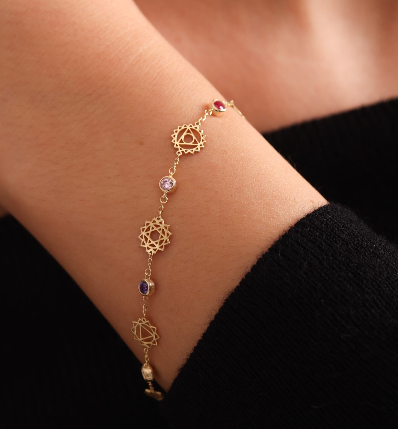 7 Chakra Stone Bracelet, Sterling Silver Chakras,spiritual Pendant ...