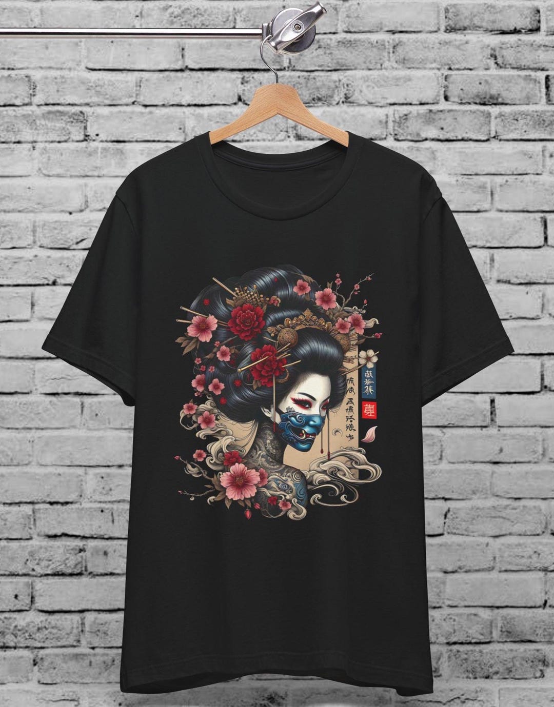 Japanese Geisha Oni Mask Multicolor Unisex T-shirt Samurai Tattoo Art ...