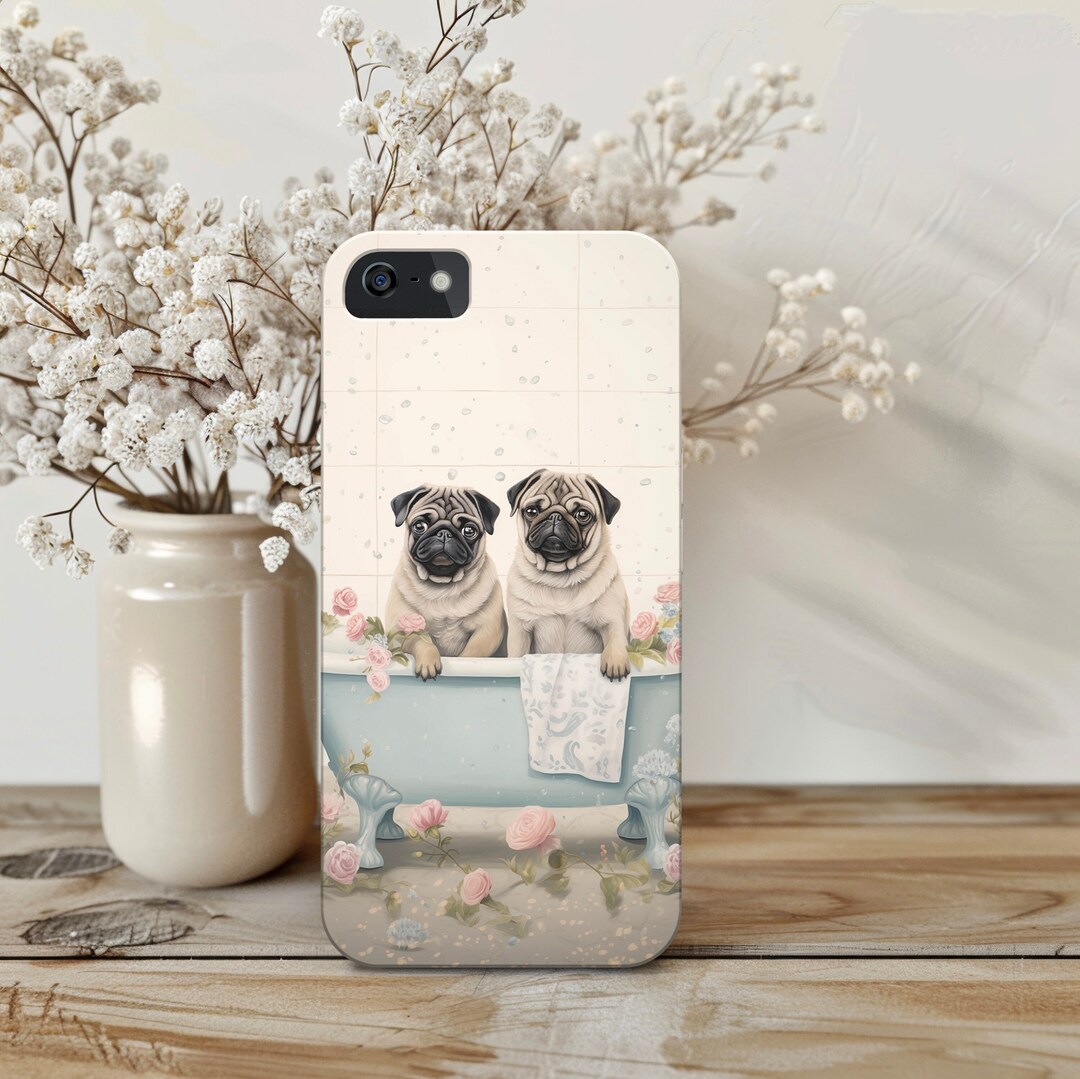 Cute Pugs in a Tub Phone Case | Gift Idea Pug Lover Vintage Floral ...