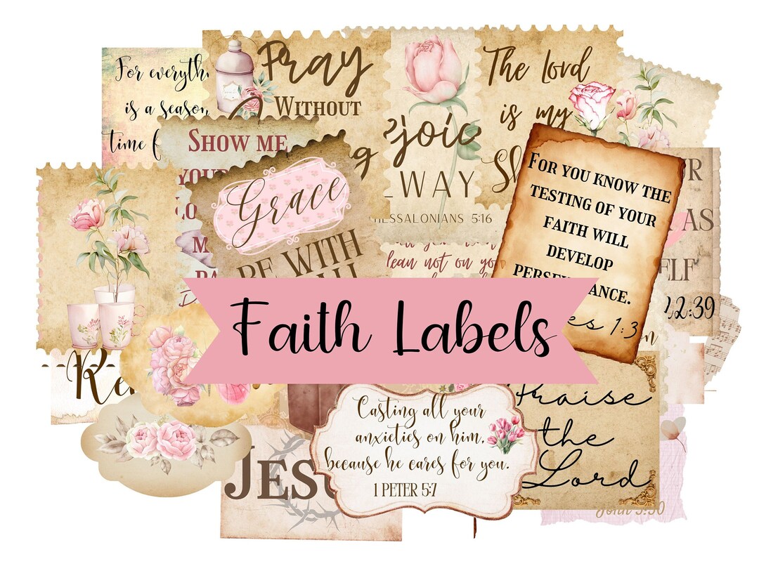 Faith Labels Junk Journals, Bible Journaling Labels, Vintage Faith ...