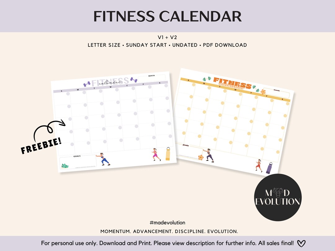 UNDATED MONTHLY FITNESS Calendar | Fitness Calendar, Monthly Workout ...