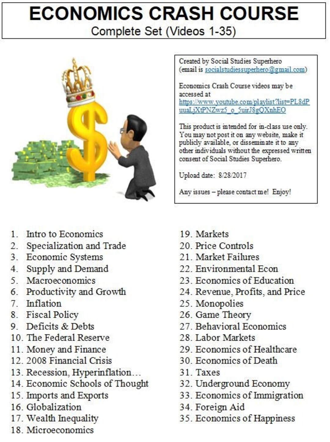 Crash Course Economics Video Worksheets Complete Set - Etsy