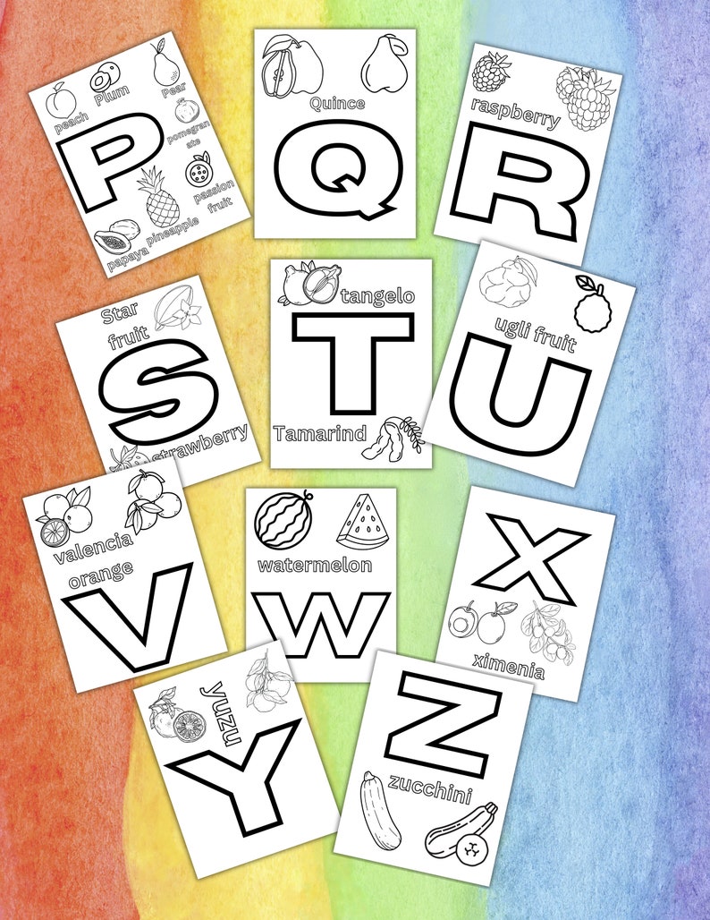 A to Z Fruit Coloring Pages for Kids, 26 Printable Fruit Coloring Pages ...