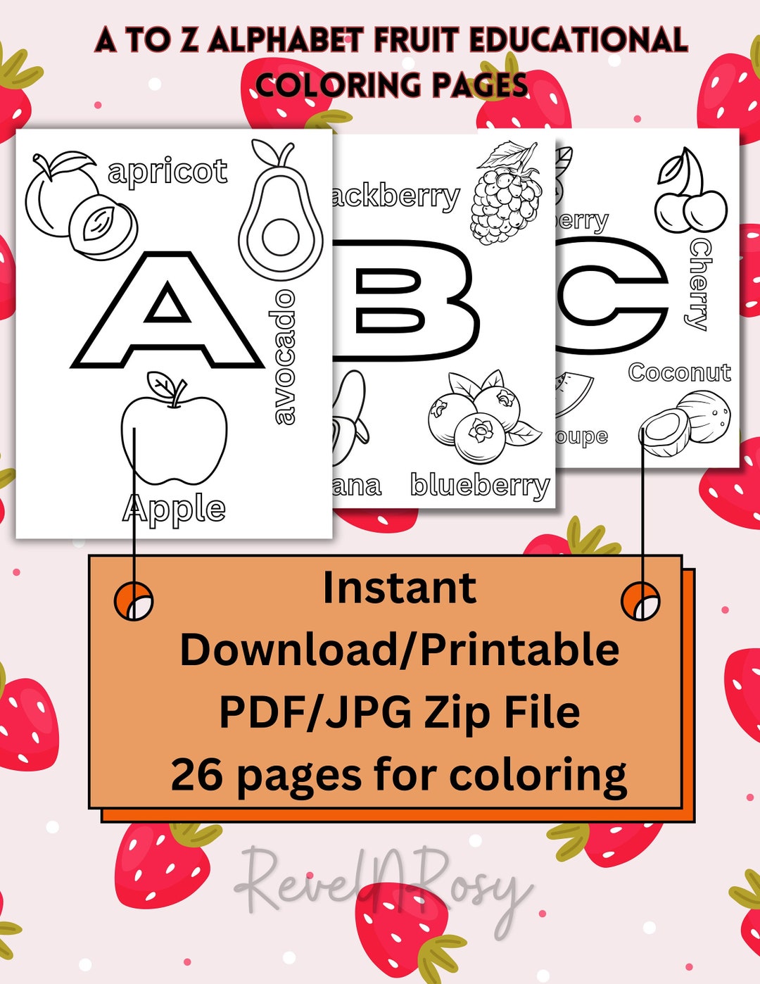 A to Z Fruit Coloring Pages for Kids, 26 Printable Fruit Coloring Pages ...